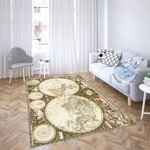 World Map Rug, Modern Retro Rug, Abstract Rug, Non Slip High Quality ...