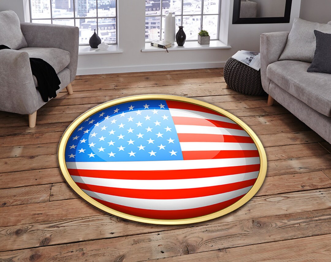 American Flag Rug, USA Flag Round Carpet, Circle Rug, USA Round Rug ...