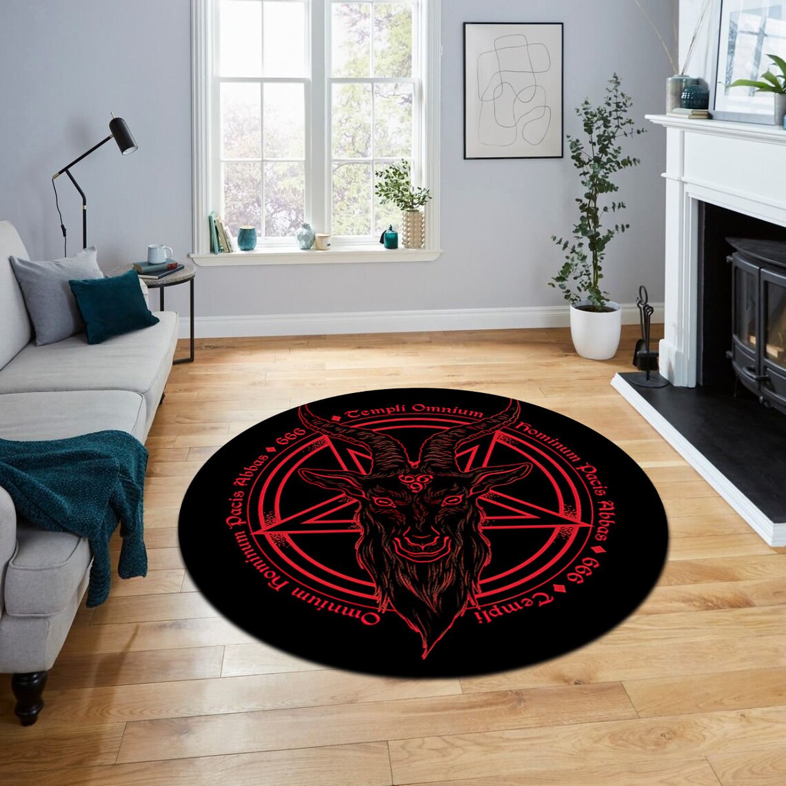 Satanic Pentagram Round Rug, Satanic Dark Skull Rug, Goatboi Rug ...