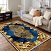 Blue and Gold Oriental Pattern Rug, Damask Design Modern Rug, Ethnic ...