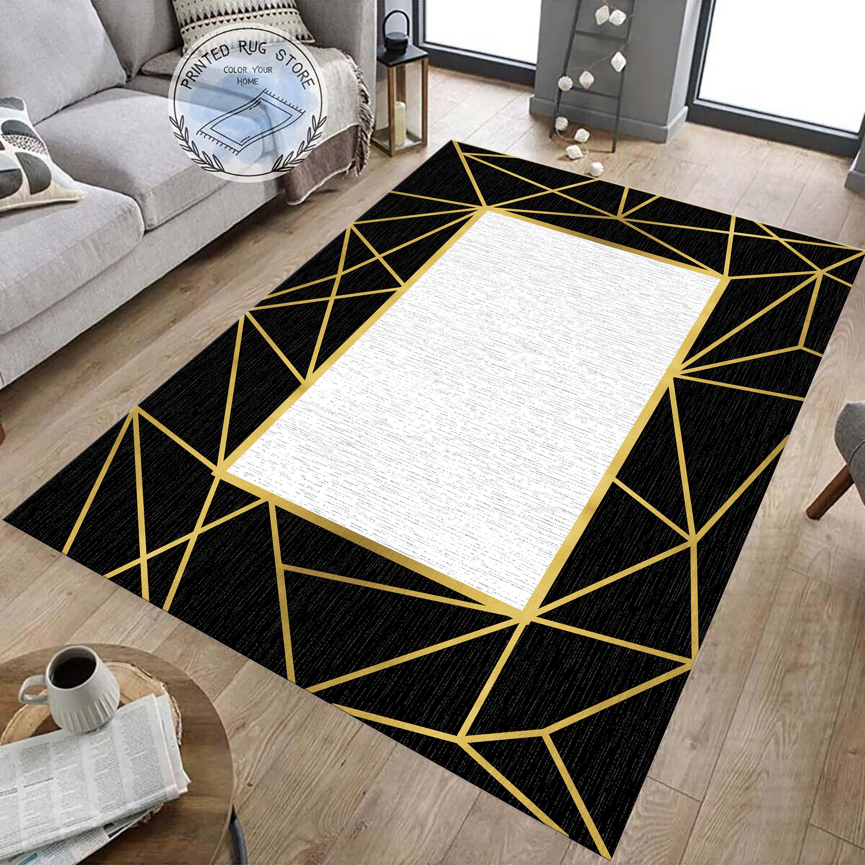 Black and Gold Rug Classic Rug Area Rug Decorative Floor - Etsy