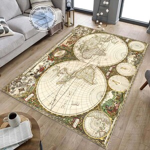 World Map Rug, Modern Retro Rug, Abstract Rug, Non Slip High Quality ...