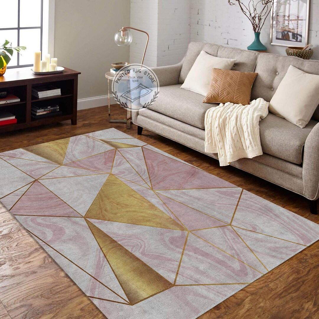 Pink and Gold Turkish Motif Rug Geometric Triangle Rug Stone - Etsy
