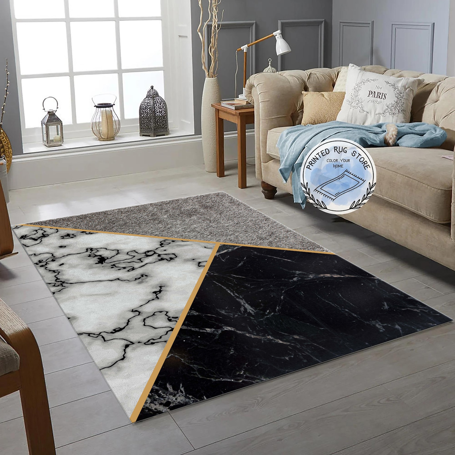 Black and White Marble Textured Rug Modern Rug Black and - Etsy