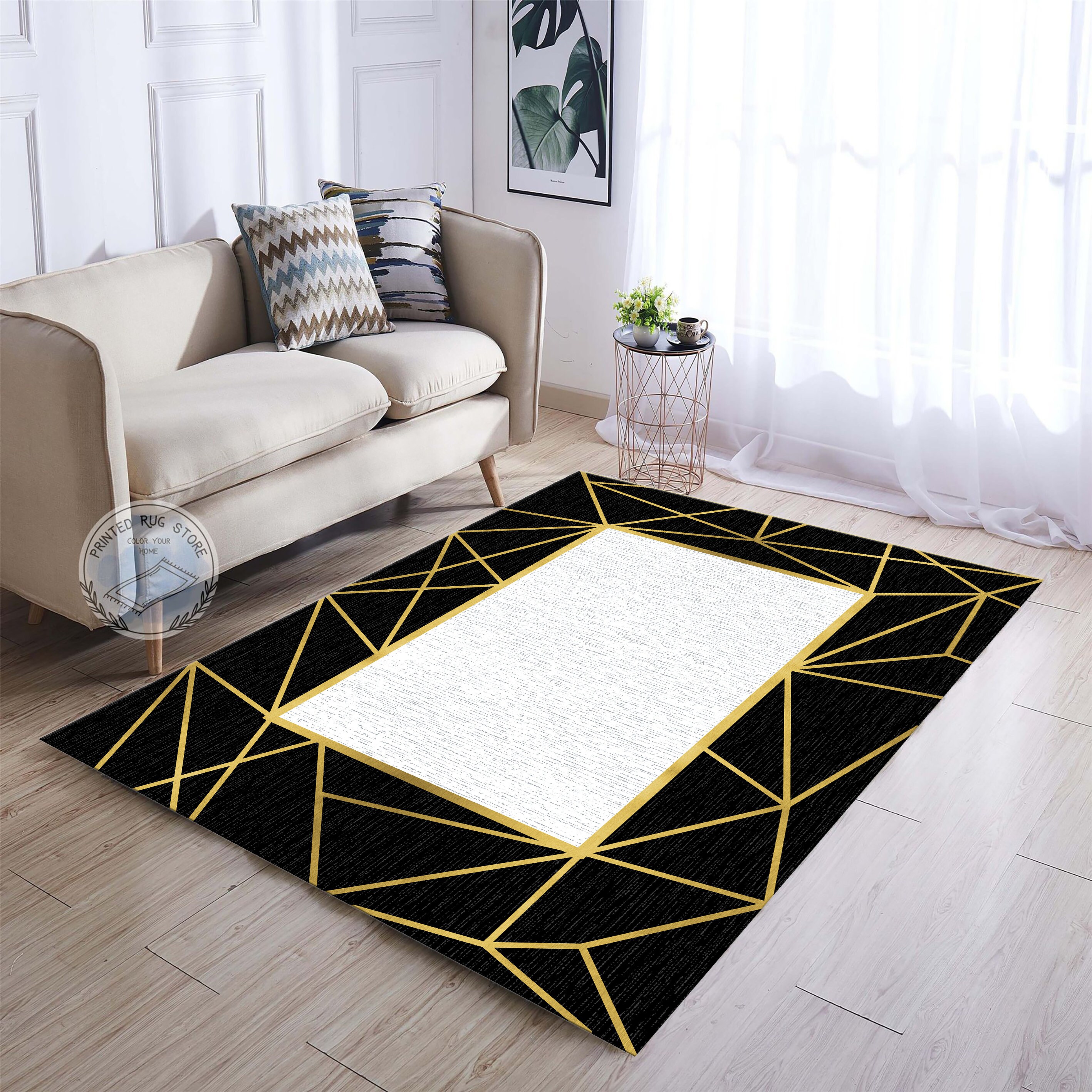 Black and Gold Rug Classic Rug Area Rug Decorative Floor - Etsy