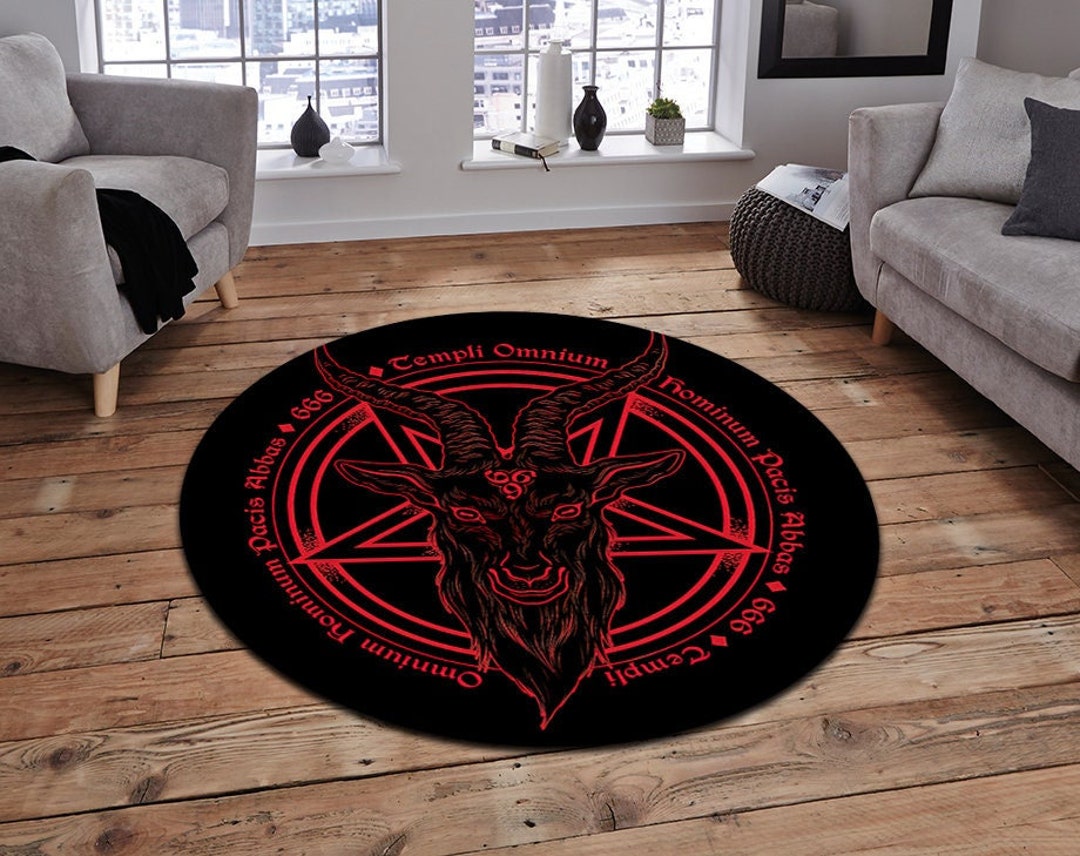Satanic Pentagram Round Rug, Satanic Dark Skull Rug, Goatboi Rug ...