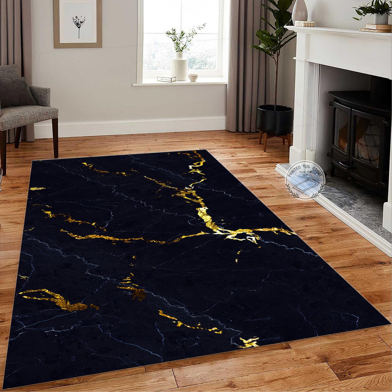 Marble Pattern Rug Black and Gold Marble Texture Rug - Etsy