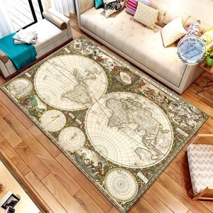 World Map Rug, Modern Retro Rug, Abstract Rug, Non Slip High Quality ...