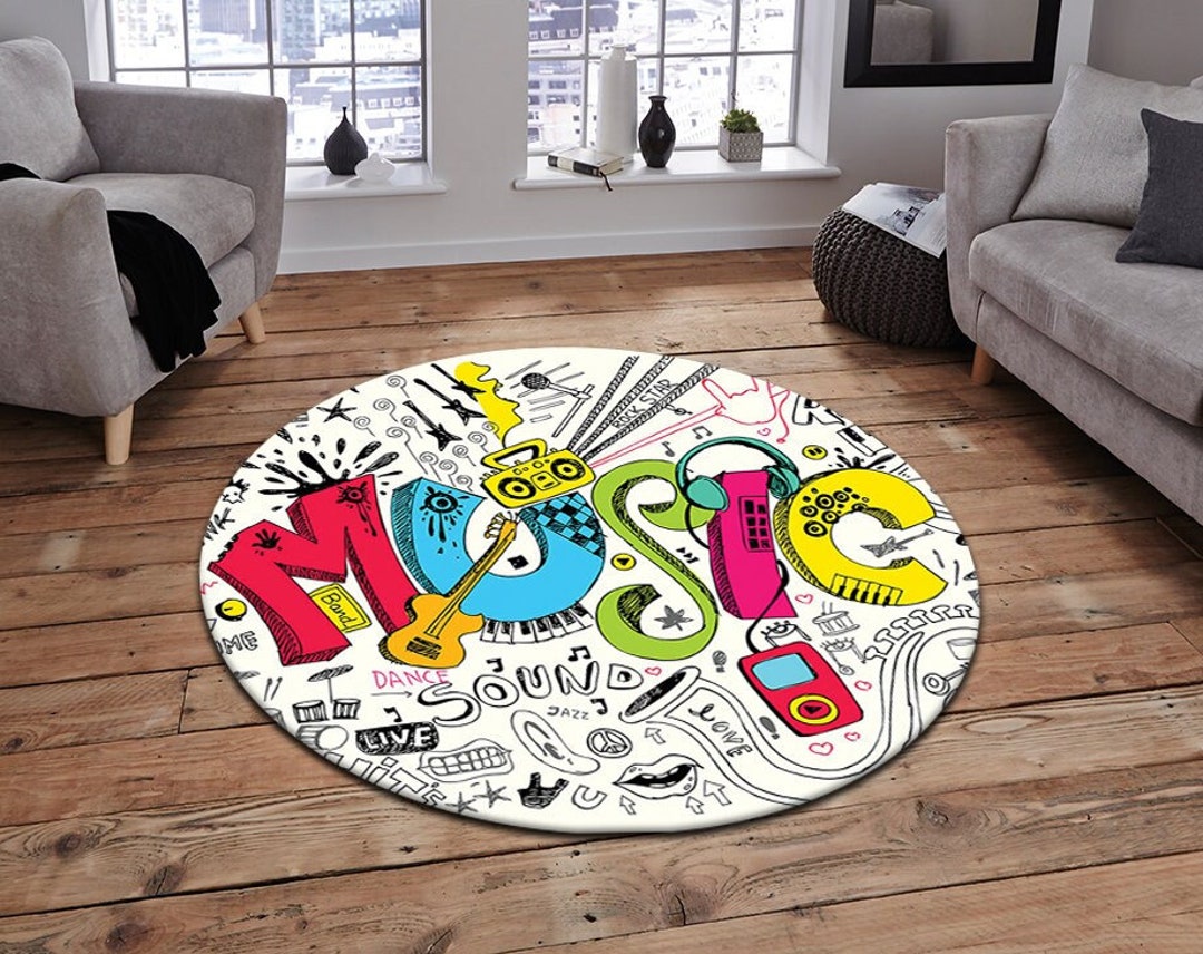Music Round Rug, Colorful Sound and Dance Rug, Musical Circle Carpet ...