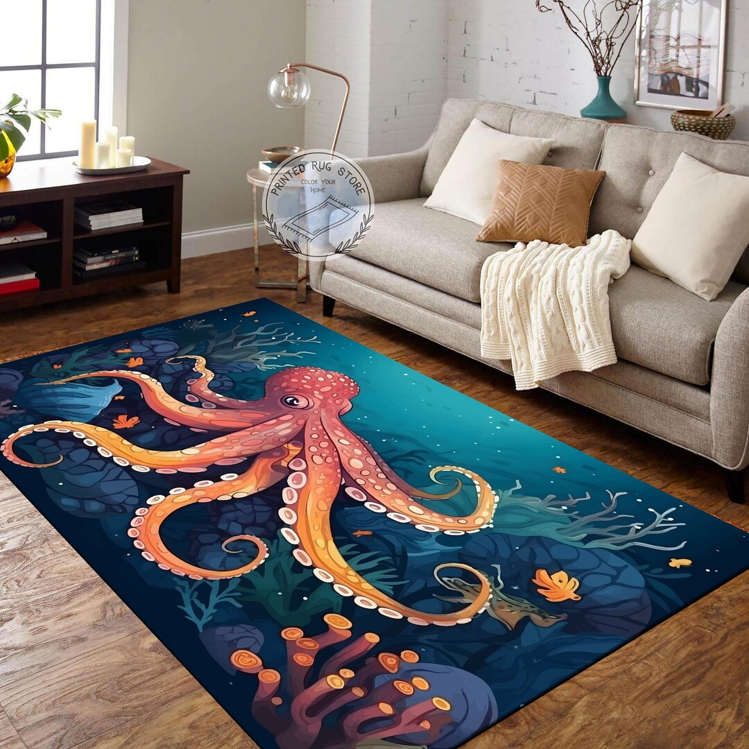 Octopus Rug for Living Room Bedroom Beach House Decor Carpet ...