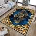 Blue and Gold Oriental Pattern Rug, Damask Design Modern Rug, Ethnic ...