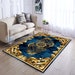 Blue and Gold Oriental Pattern Rug, Damask Design Modern Rug, Ethnic ...