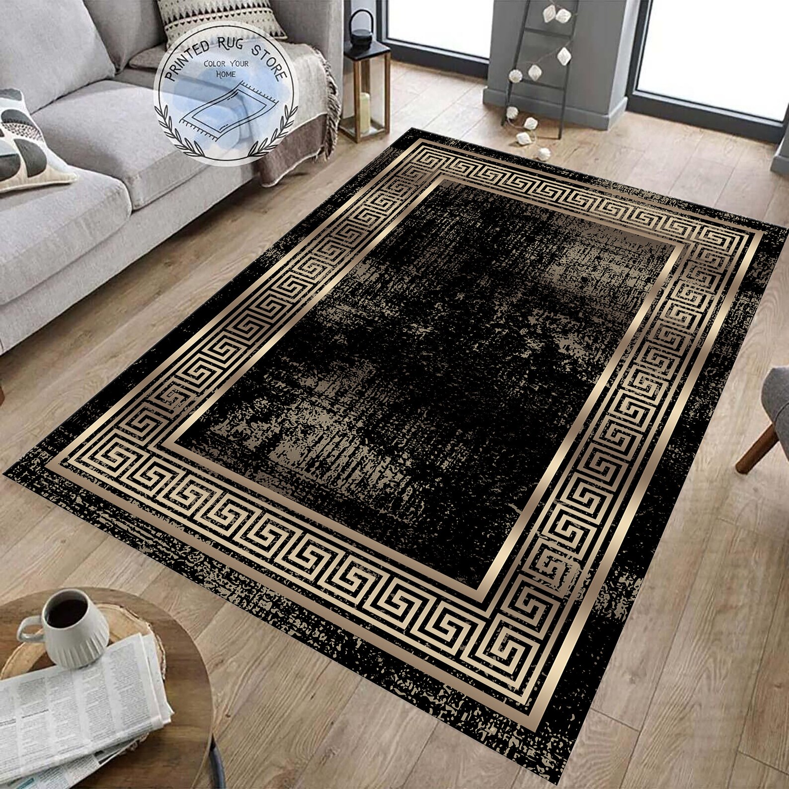 Black and Gold Ancient Greek Wave Rug Greek Mythology Modern - Etsy