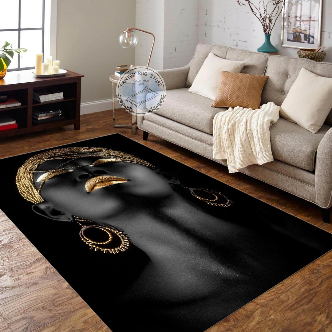 Gold Black Woman Rug, Woman Patterned Rug, African Women Carpet ...