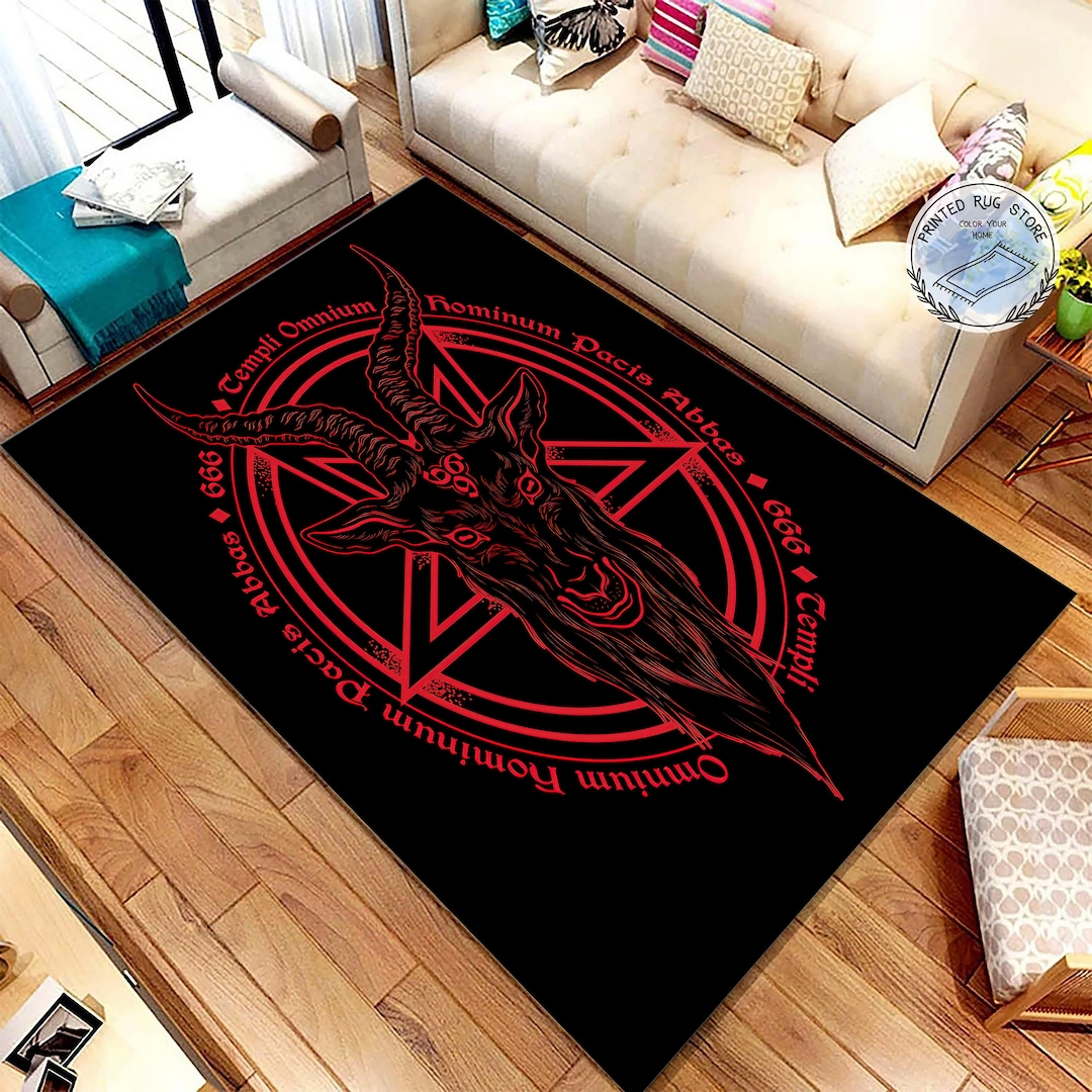 Black and Red Devil Star Rug, Pentagram Triple Rug, Satanic Rug, Living ...