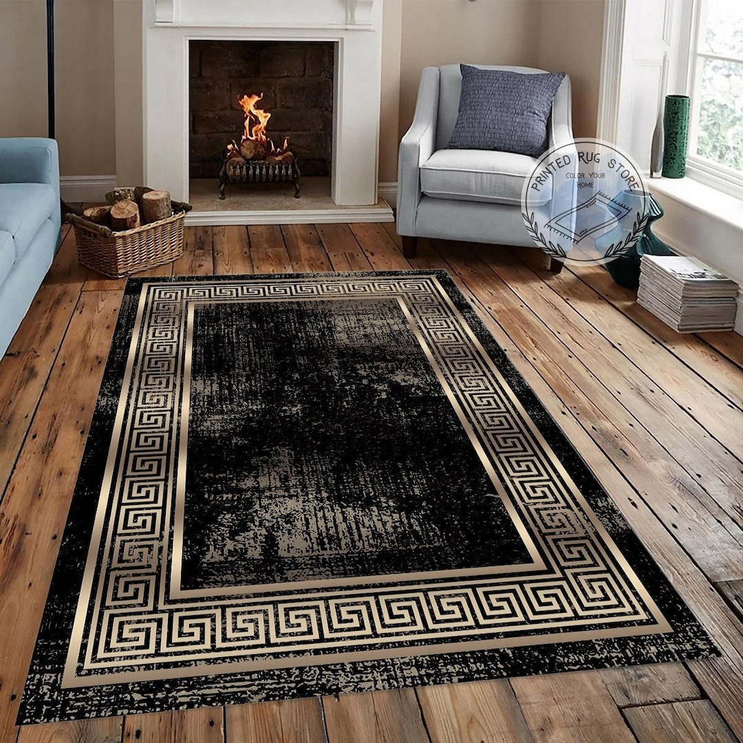 Black and Gold Ancient Greek Wave Rug Greek Mythology Modern - Etsy