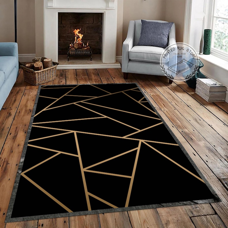Black and Gold Modern Rug Luxury Area Rug Home Decor Living - Etsy