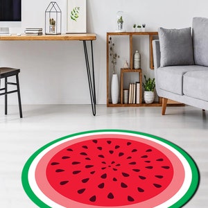 Watermelon Rug, Round Kitchen Carpet, Cute Nursery Play Mat, Fruit ...