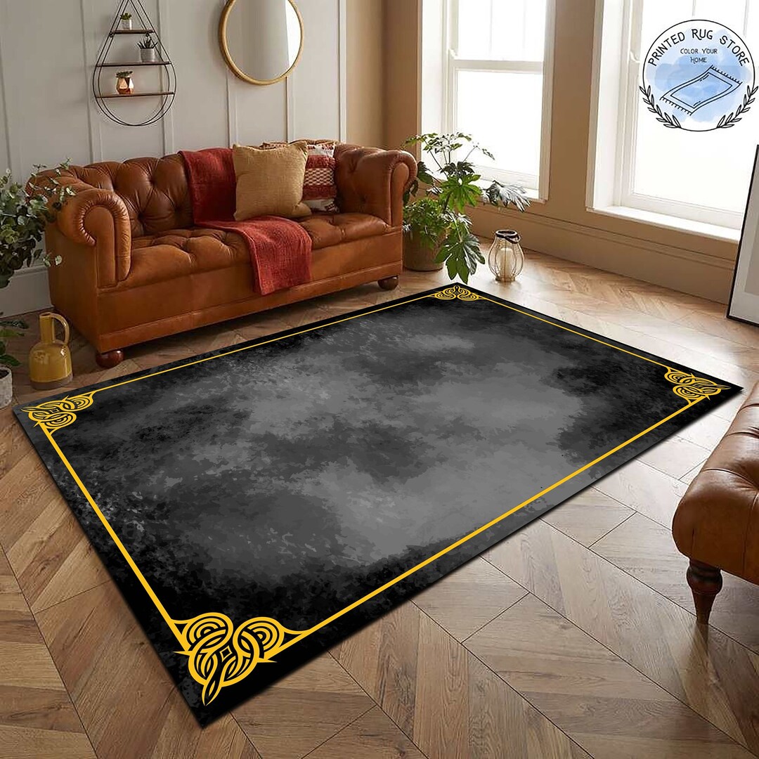 Black and Gold Modern Rug, Oil Painting Rug, Luxury Printed Carpet ...
