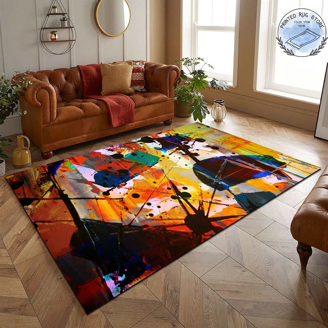 Colorful Rug, Abstract Oil Painting Rug, Rainbow Carpet, Non Slip High ...