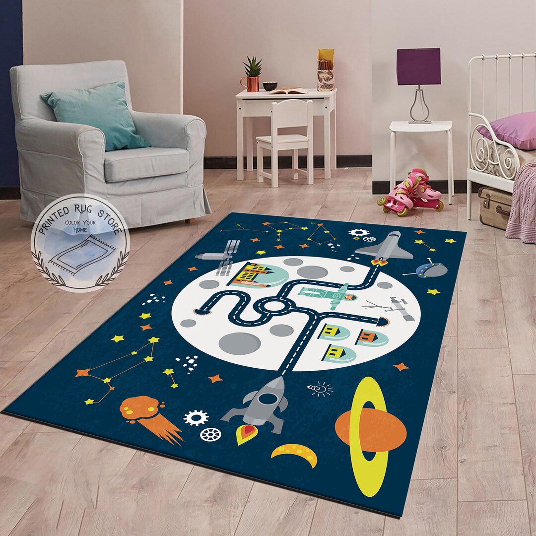 Space Galaxy City Map Rug, Traffic Rug, Personalised Soft Nursery ...