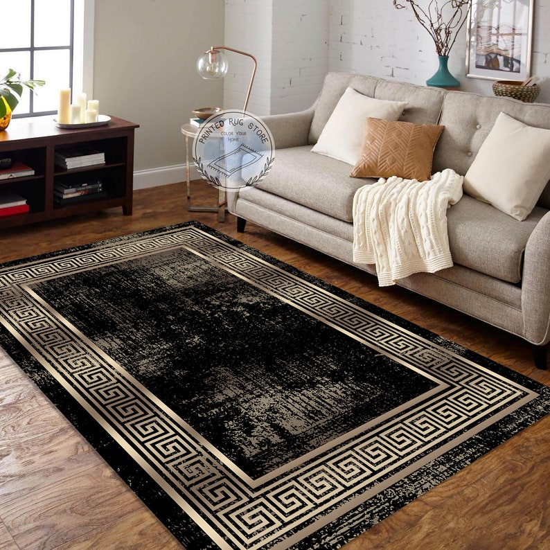 Black and Gold Ancient Greek Wave Rug Greek Mythology Modern - Etsy