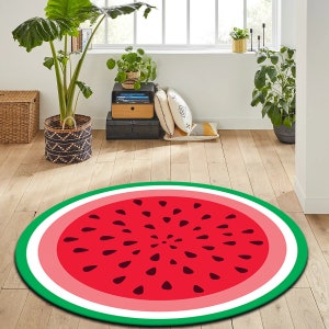 Watermelon Rug, Round Kitchen Carpet, Cute Nursery Play Mat, Fruit ...