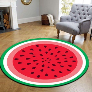 Watermelon Rug, Round Kitchen Carpet, Cute Nursery Play Mat, Fruit ...