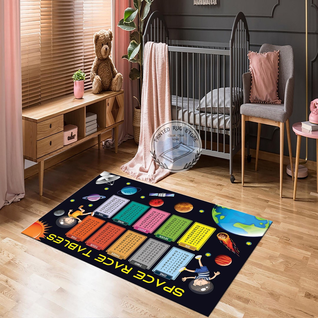 Math Times Tables Space Theme Kids Area Rug, Soft Nursery Carpet ...