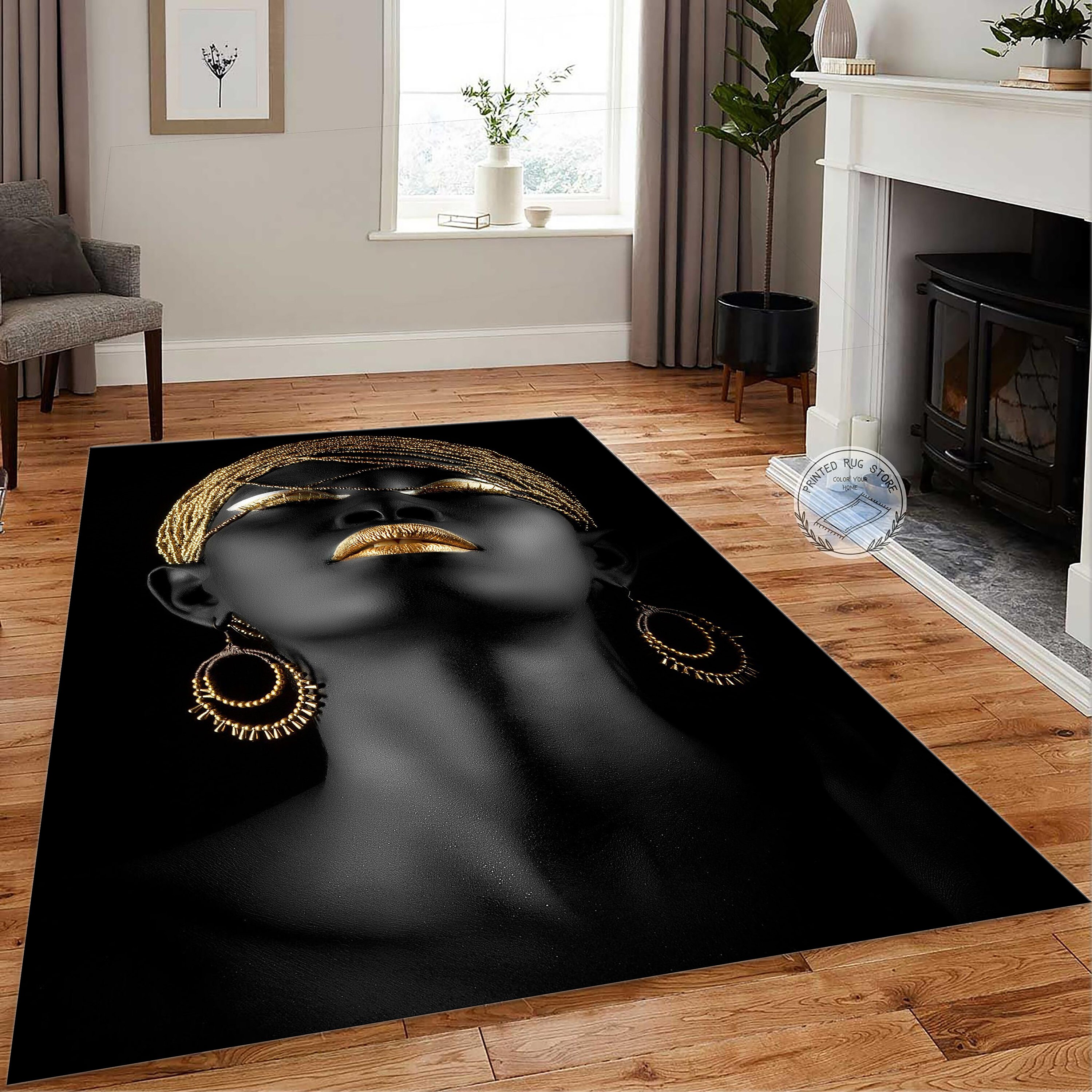 Gold Black Woman Rug Woman Patterned Rug African Women - Etsy