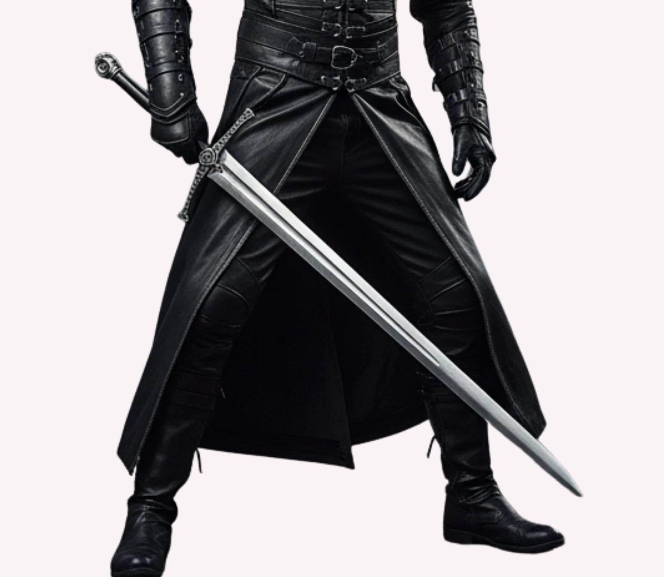 Black Leather Hooded Coat & Pants | Gothic Assassin Cosplay Costume ...
