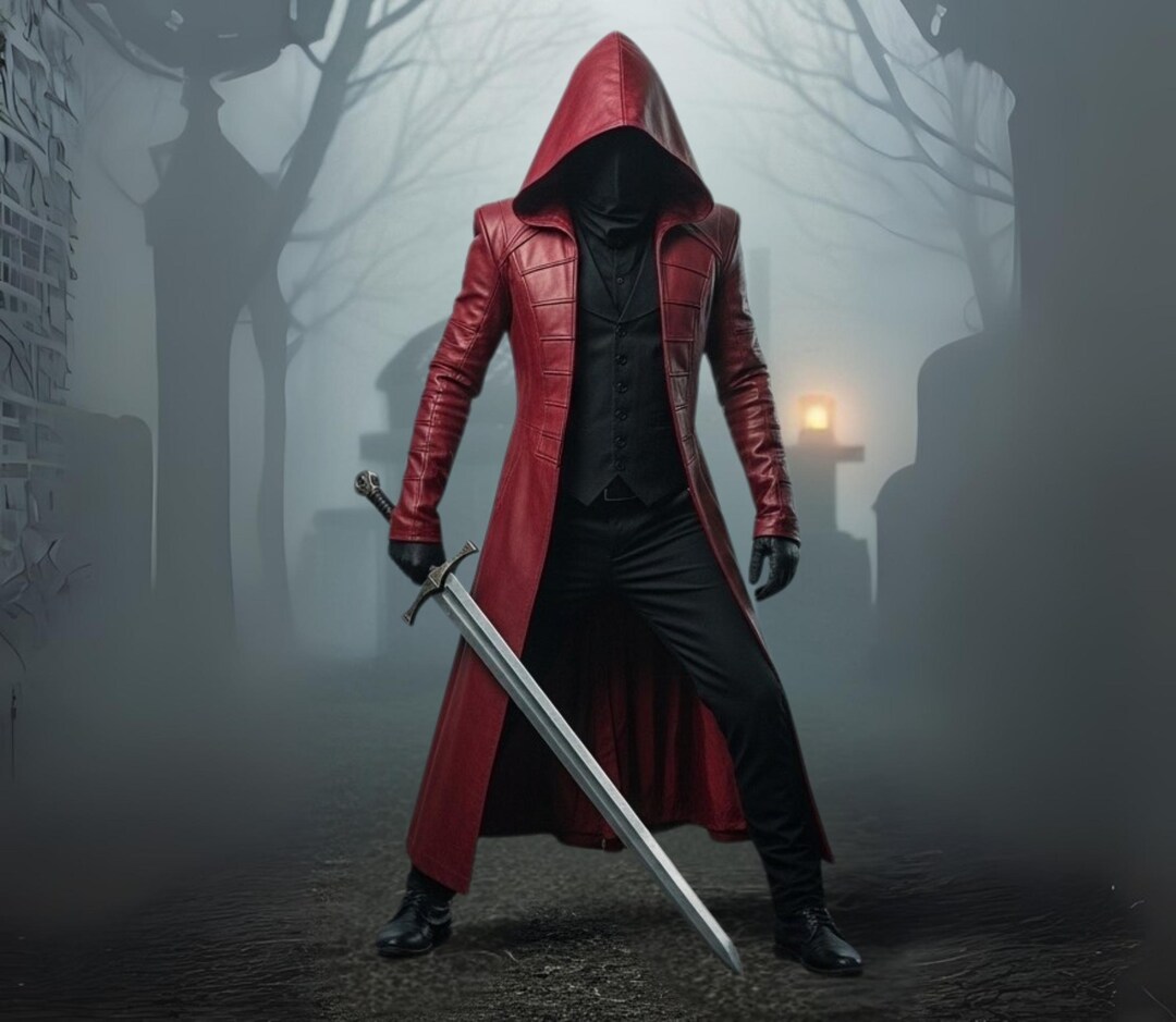 Genuine Leather Red Hooded Coat | Gothic Vampire Duster Cosplay - Etsy