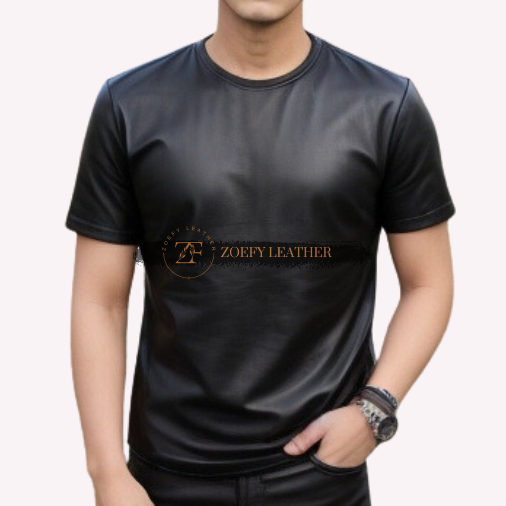 Genuine Leather Mens Shirt,handmade Leather T-shirt, Real Leather Black ...