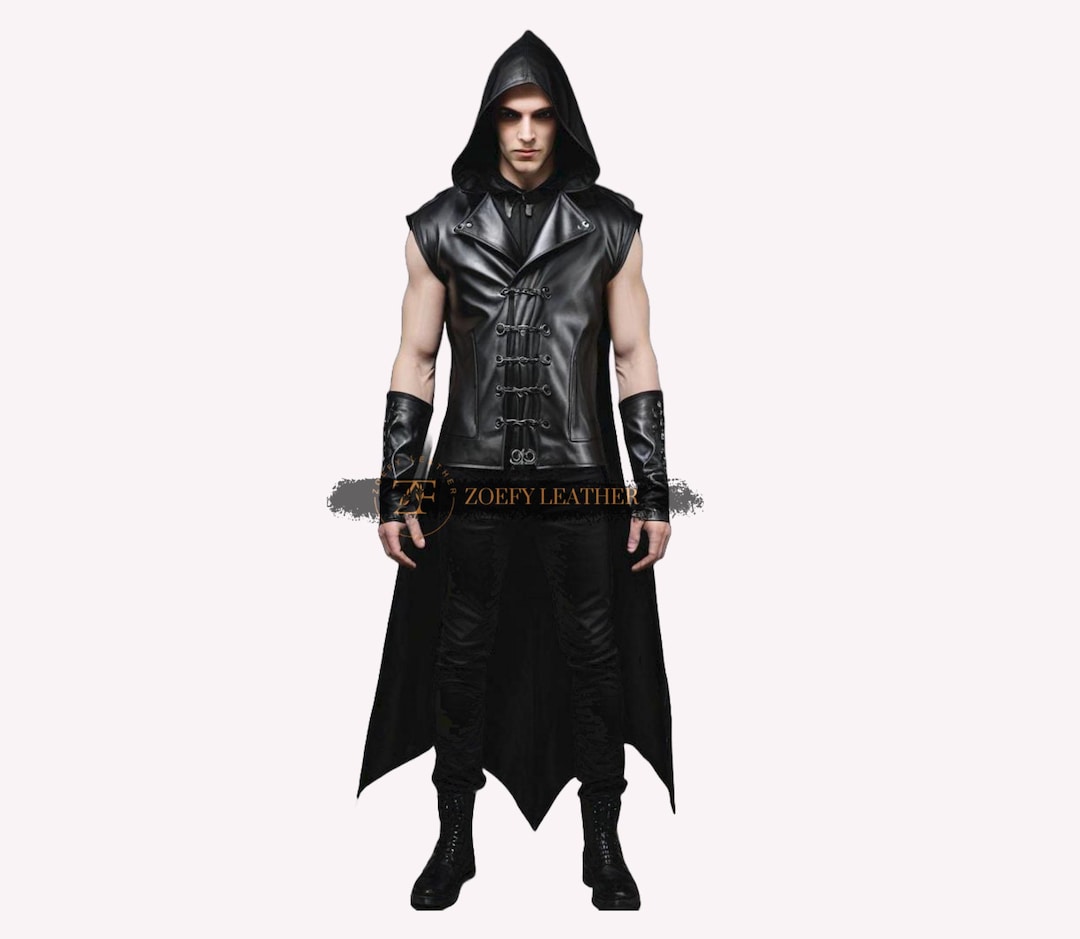 Soft Leather Men Black Cloak -handmade Leather Cosplay Cloak -medieval ...