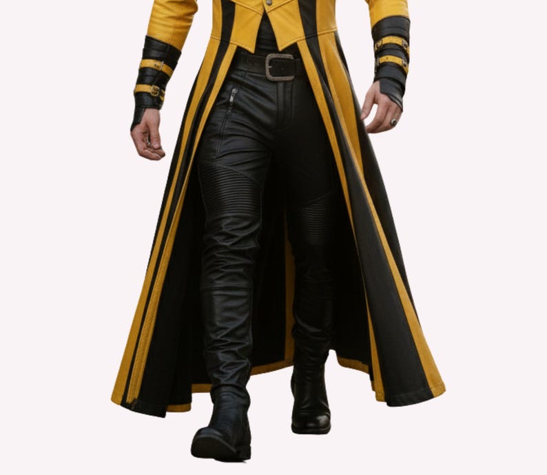Genuine Leather Gothic Costume | Black and Yellow Warrior Coat, Pants ...
