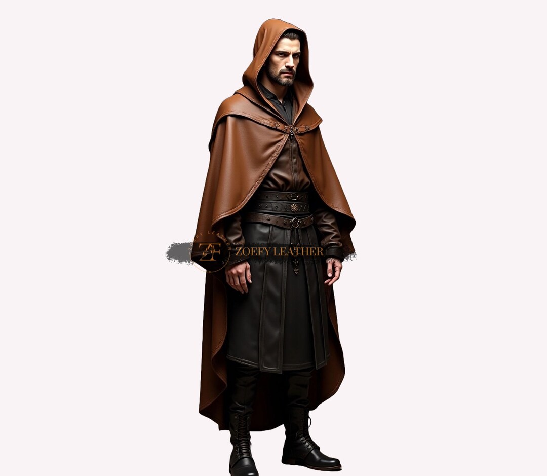 Medieval Brown Hooded Cloak for Men, Renaissance Cosplay Fantasy Cape ...