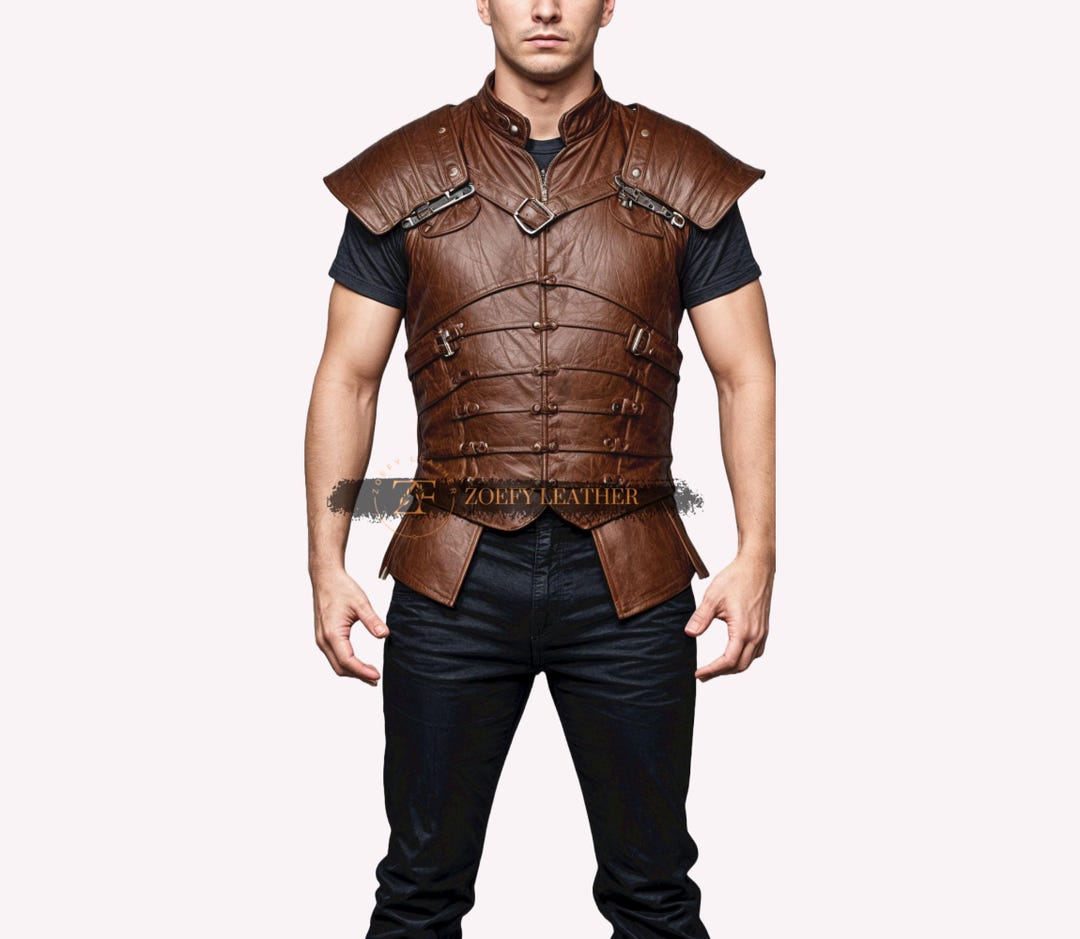 Premium Leather Men Medieval Armor - Genuine Leather Brown Armor - Men ...