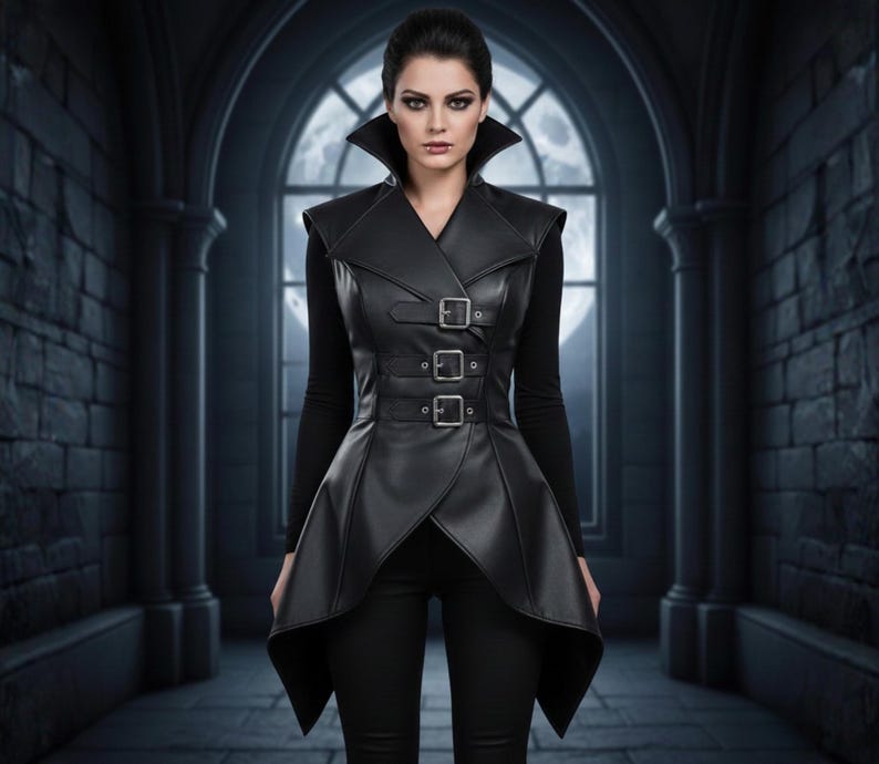 Genuine Leather Vampire Vest Gothic Dark Fantasy Cosplay Costume ...