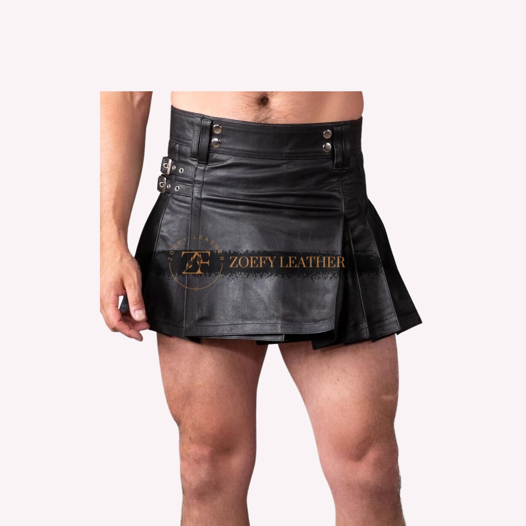 Mens Handmade Leather Black Kilt,mini Warrior Kilt,mens Party Gladiator ...