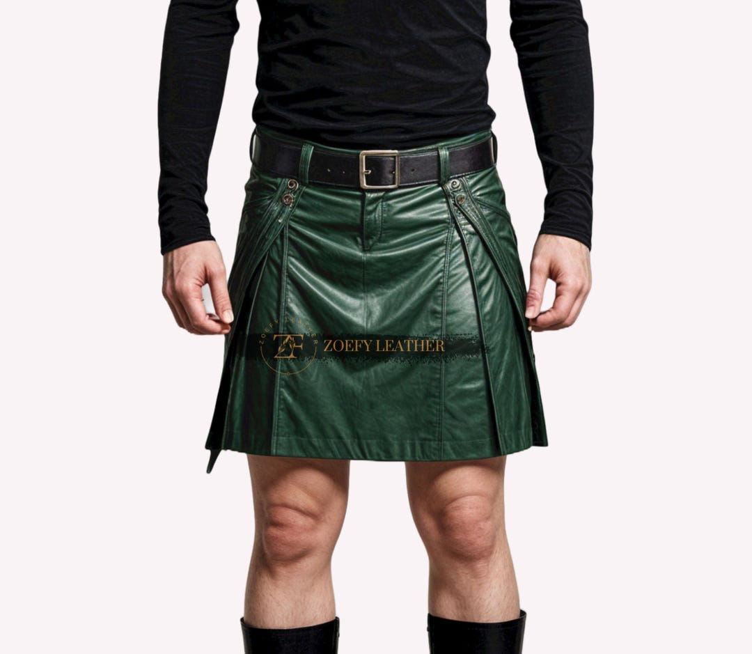 Men's Green Leather Kilt: Handmade Pleated Gladiator Cosplay - Etsy