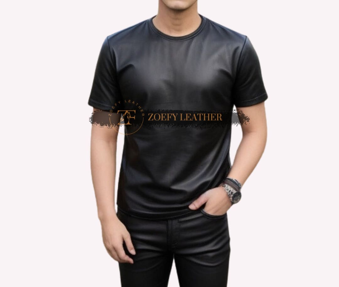 Genuine Leather Mens Shirt,handmade Leather T-shirt, Real Leather Black ...