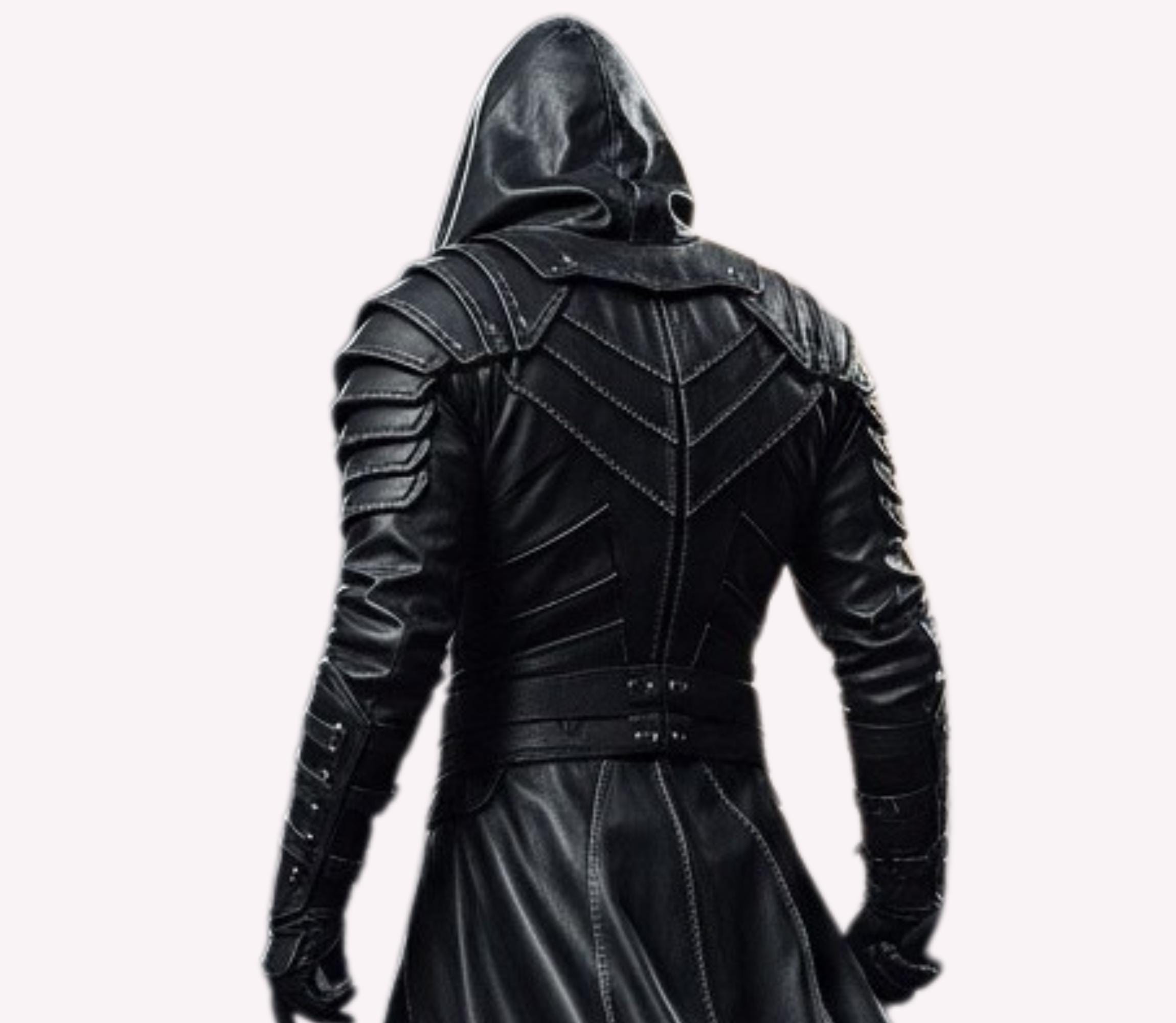 Black Leather Hooded Coat & Pants | Gothic Assassin Cosplay Costume ...