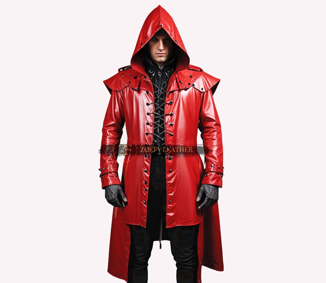 Cow Leather Men Red Coa Premium Leather Handmade Trench classic Leather ...