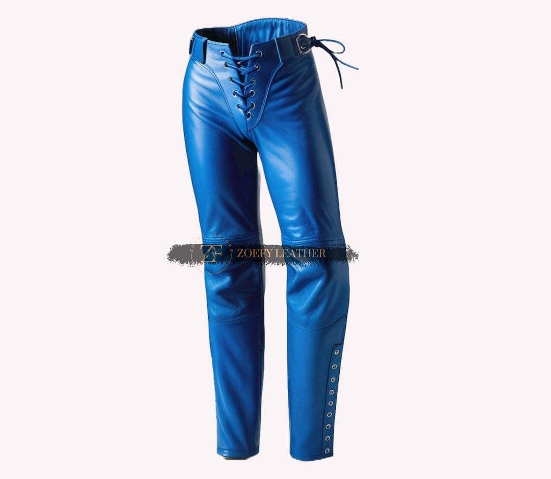 Genuine Leather Men Blue Chaps Gay Leather Men Biker Chaps Handmade ...