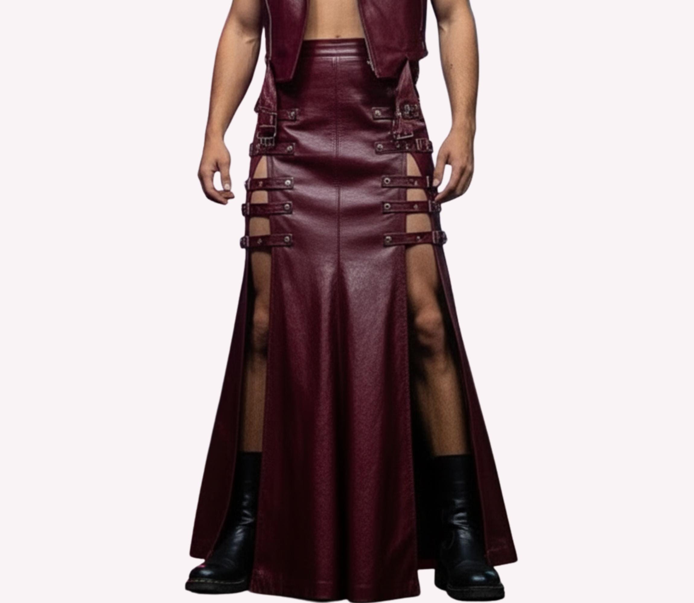 Burgundy Leather Vest and Kilt Outfit | Futuristic Cosplay Stagewear - Etsy
