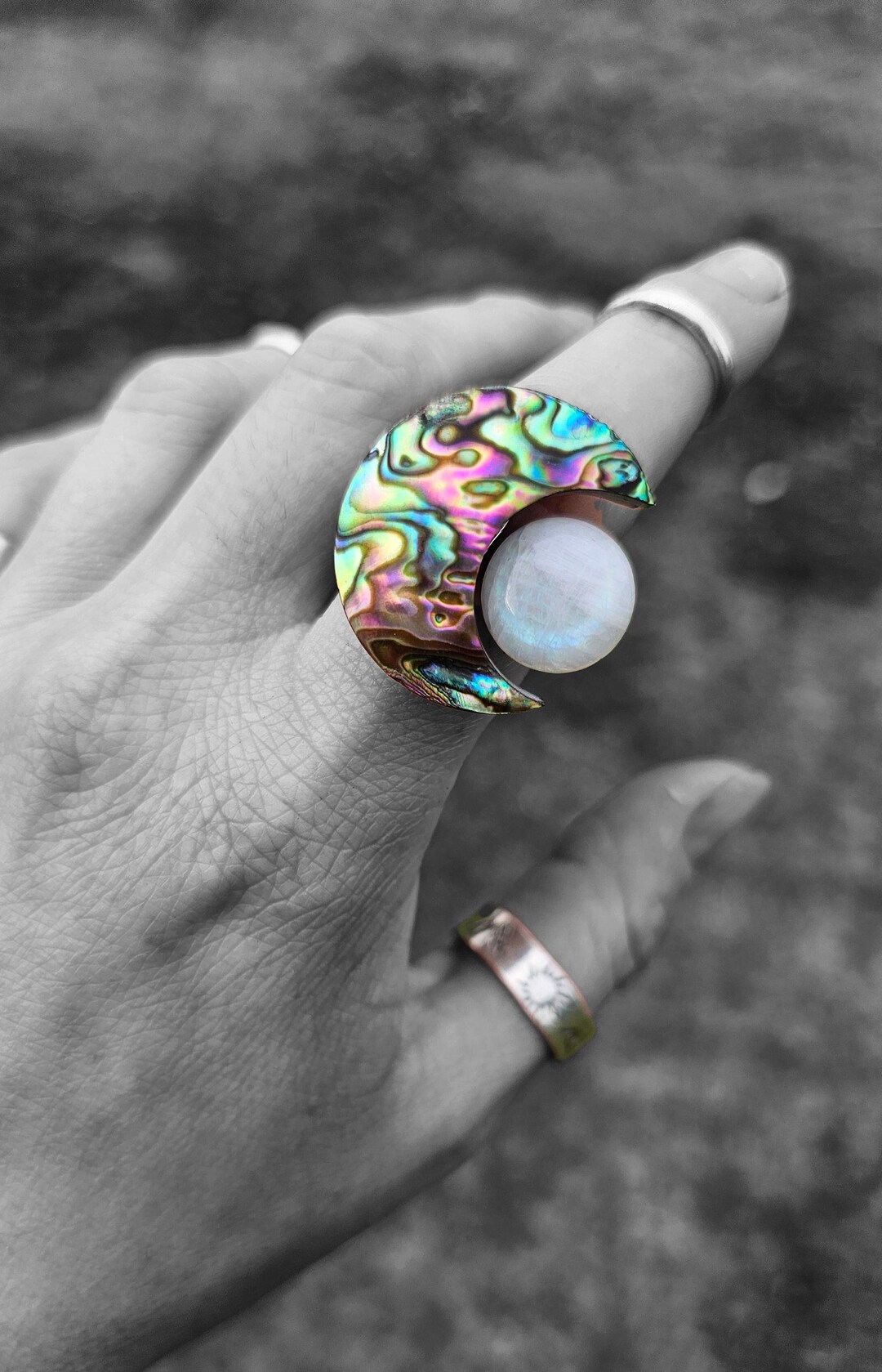 Moon Riser Abalone/pāua Shell and Moonstone Statement Ring CUSTOM SIZE ...