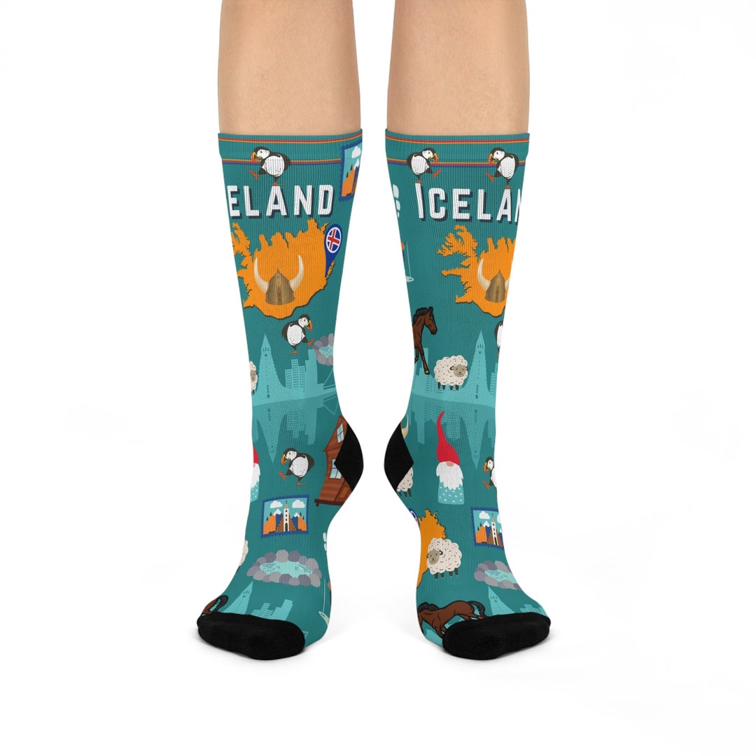 Iceland Crew Socks! Puffins, Sheep, Ice Fishing, Hot Springs Unisex ...