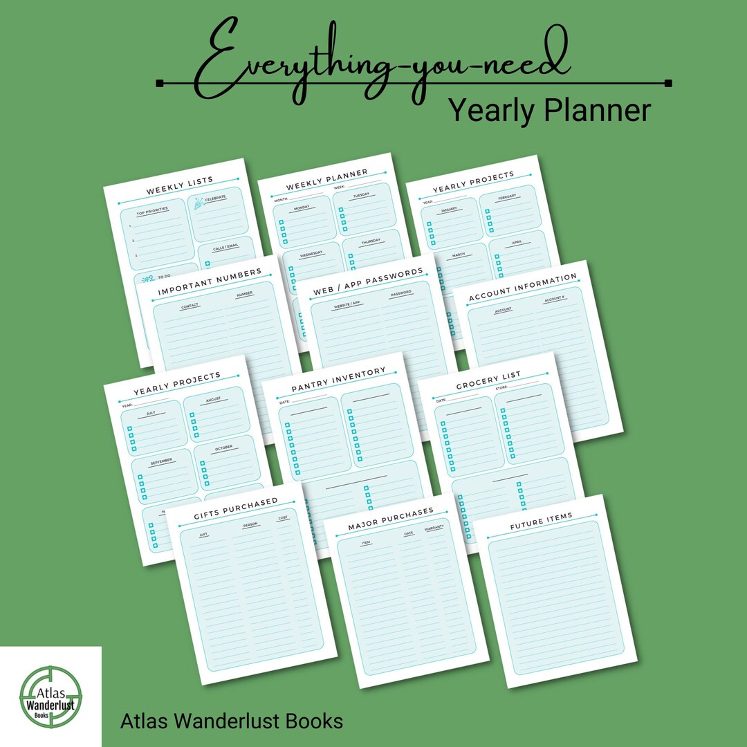 Everything-you-need Yearly Planner, 2 13-page PDF Instant Downloads ...
