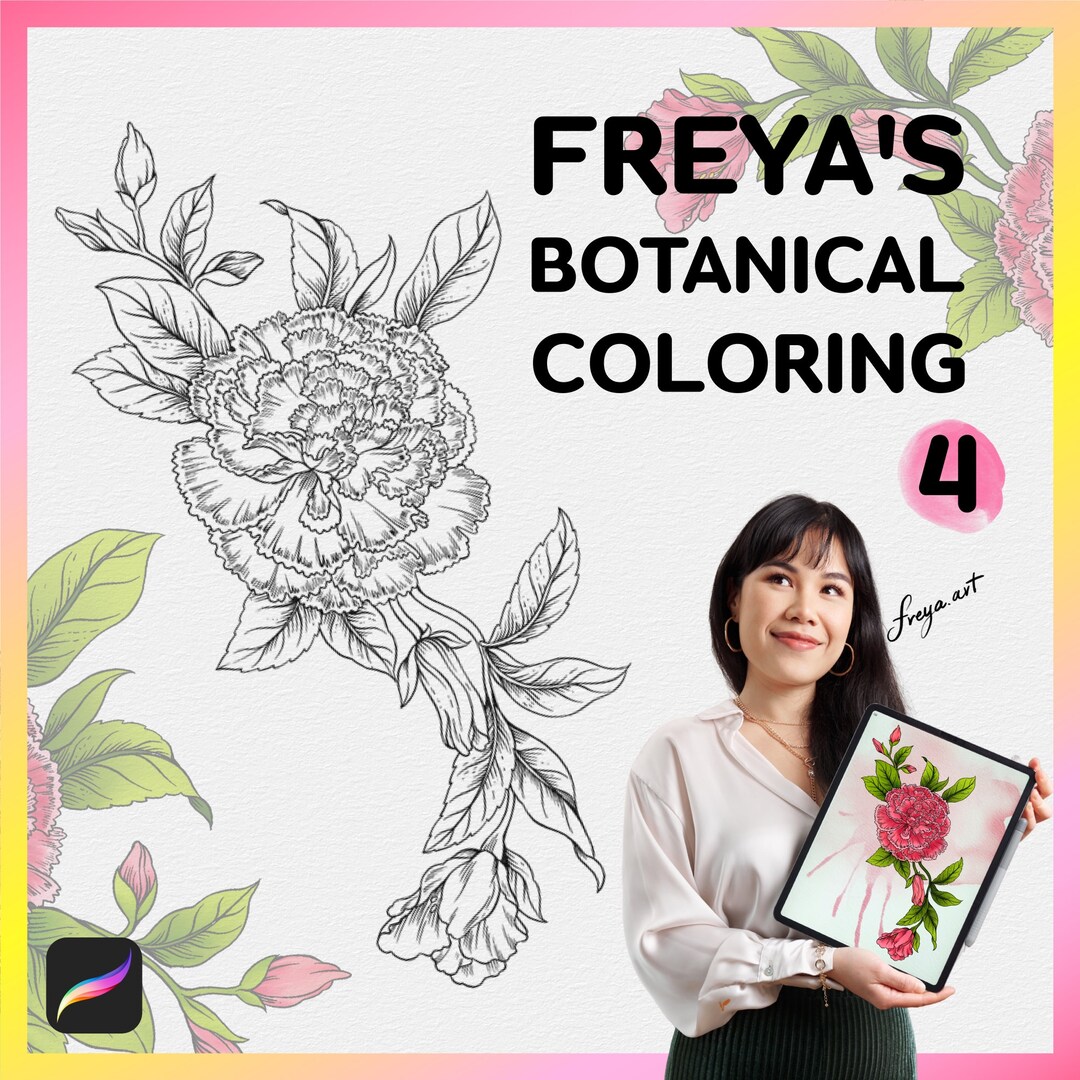 Procreate Floral Coloring Page, Garden Coloring Page 4, Relaxation ...
