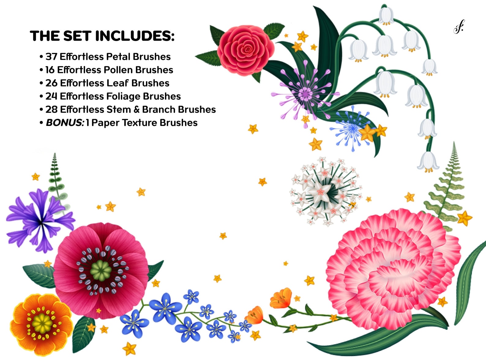 Procreate Flowers | 131 Procreate Effortless Flower Brushes, Petal ...